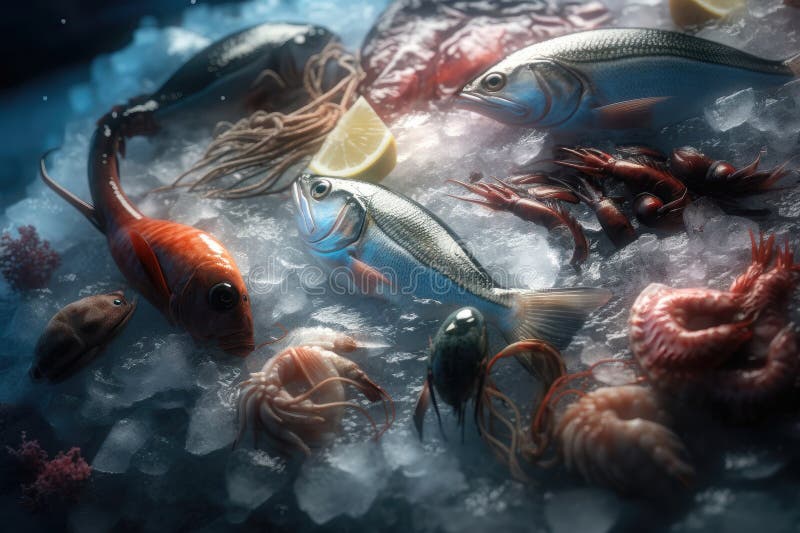 Seafood with Ice Creative Illustration. AI Generated Stock Illustration ...
