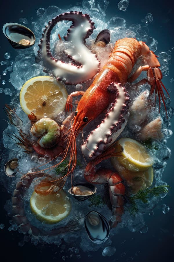Seafood with Ice Creative Illustration. AI Generated Stock Illustration ...