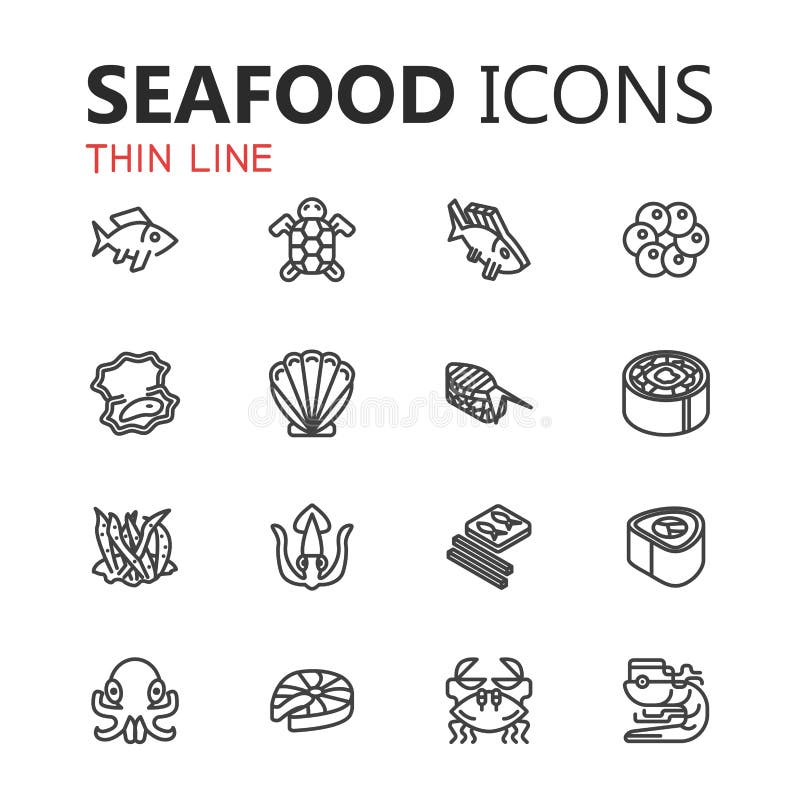 Seafood Icon Vector Illustration Collection Linear Style Stock Vector ...