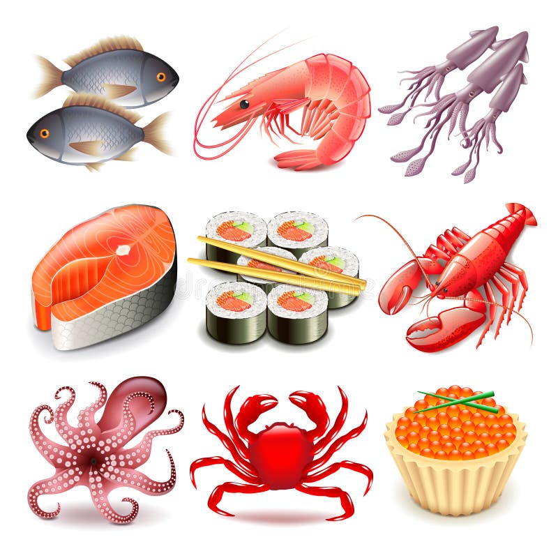 Seafood icons vector set stock vector. Illustration of life - 66523593