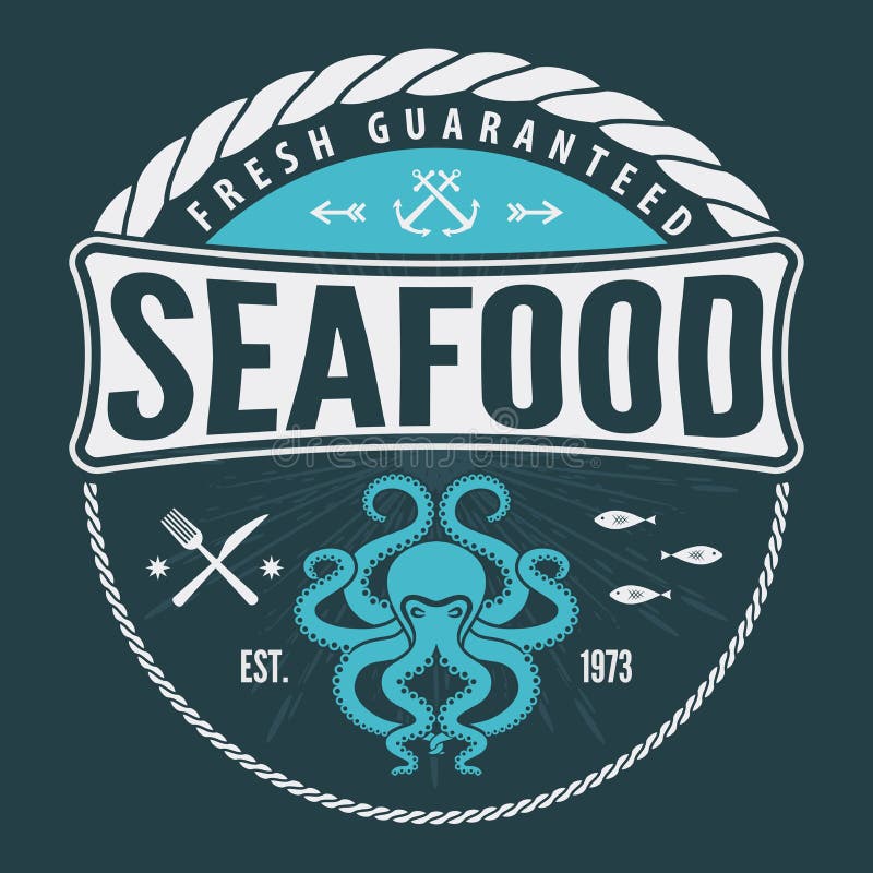 Seafood Label, Badge, Emblem or Logo for Seafood Restaurant, Menu ...