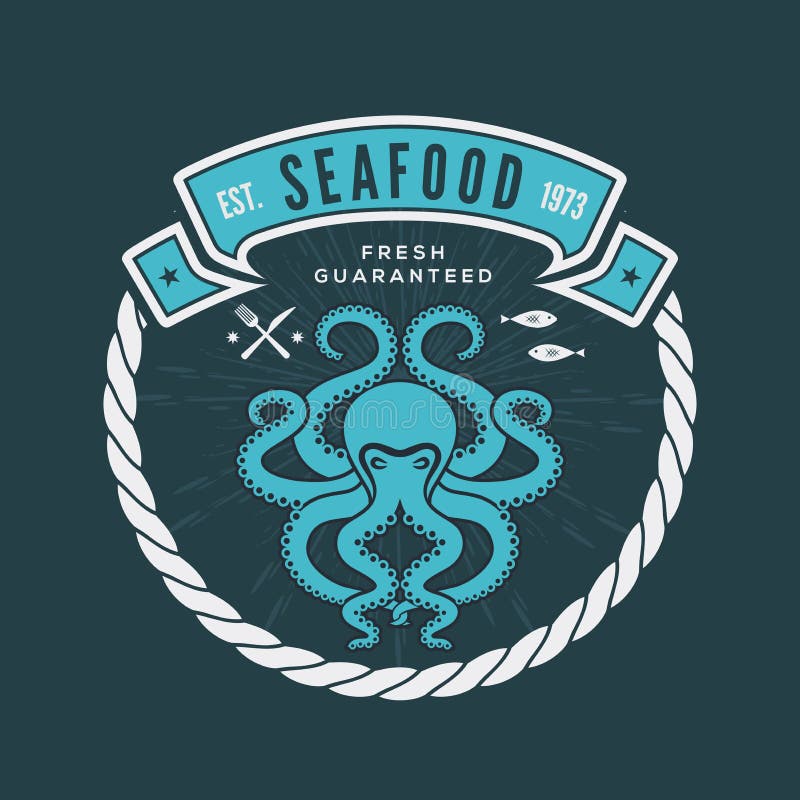 Seafood Label, Badge, Emblem or Logo for Seafood Restaurant, Menu ...
