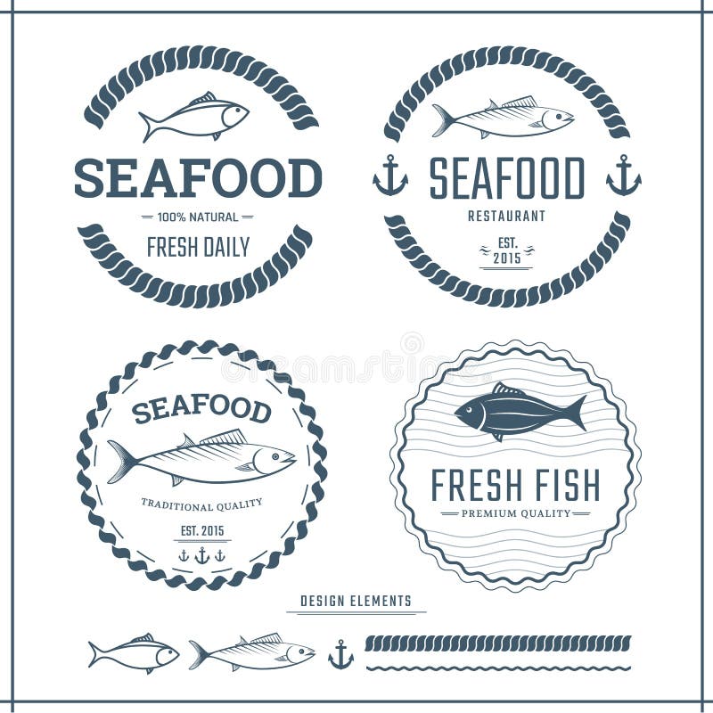 Seafood labels stock vector. Illustration of design, blue - 58172851