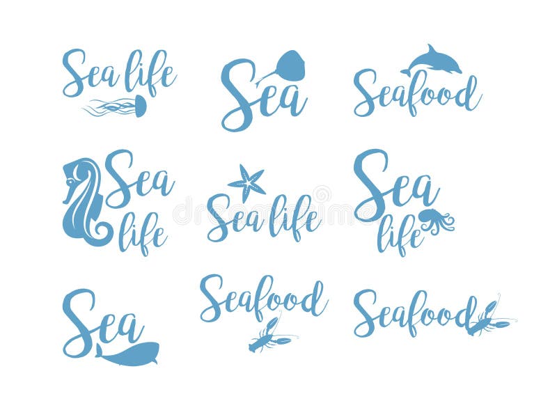 Seafood Lettering Design Set Stock Vector - Illustration of clip, fish ...