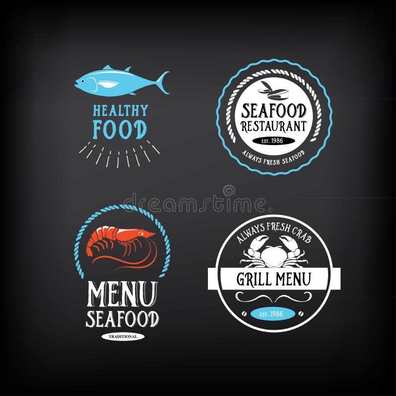 Seafood Menu and Badges Design Elements. Vector with Graphic. Stock ...