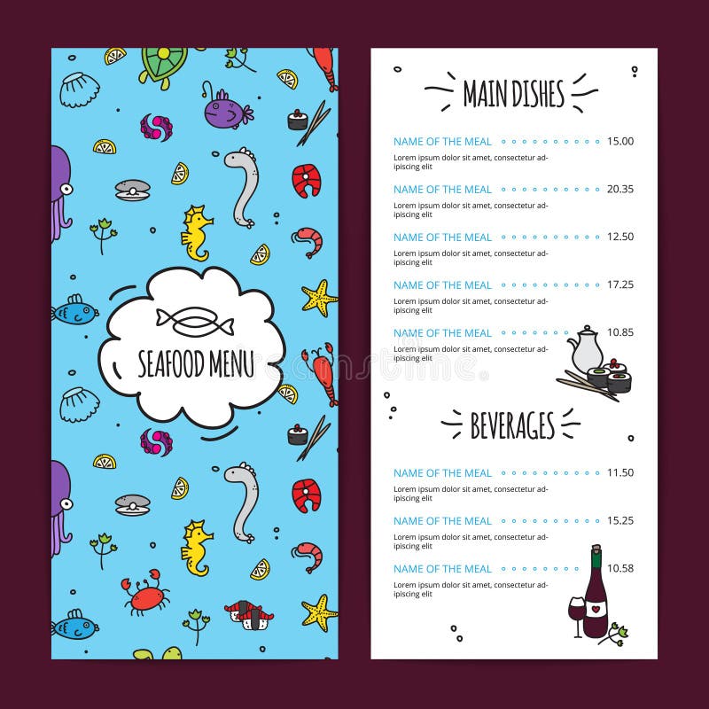 Seafood Menu Template Vector Design Illustration Stock Vector ...