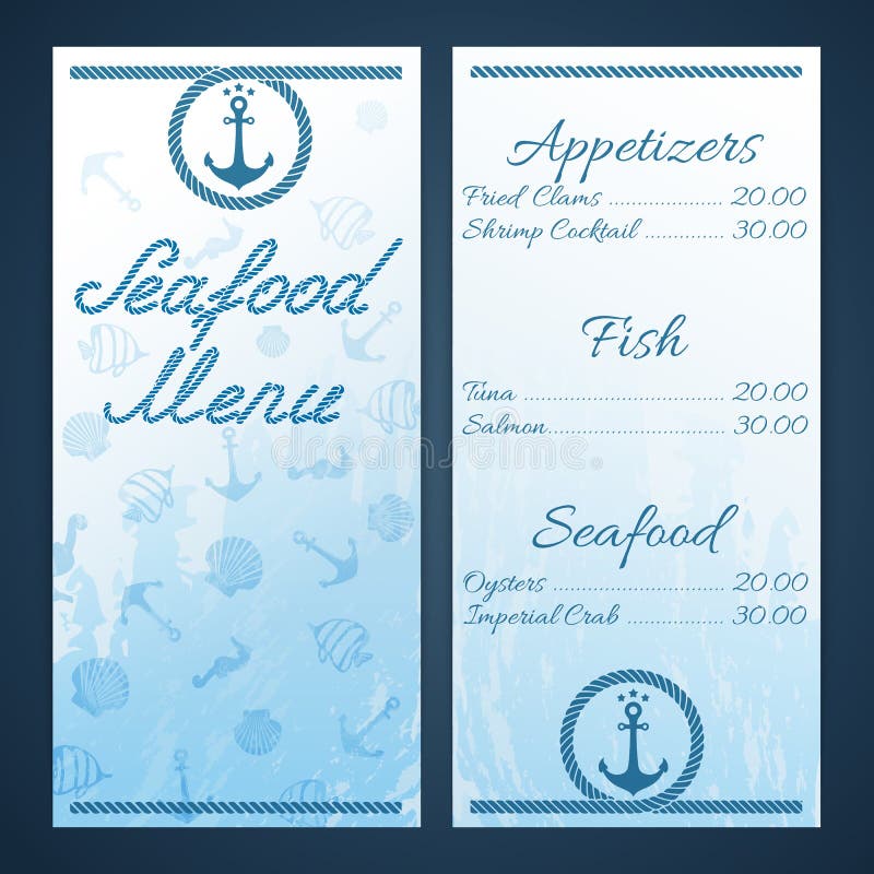 Seafood menu template stock illustration. Illustration of cover - 56991578
