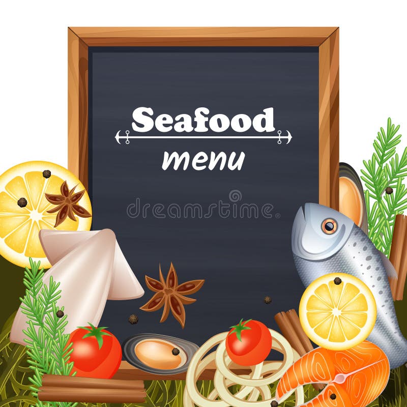 Seafood Menu Template stock vector. Illustration of dishes - 54676656