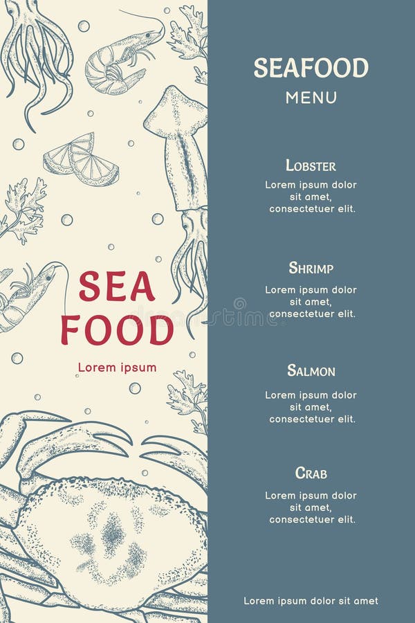 Seafood. Menu. Menu Template for Seafood Restaurant. Retro Style Stock Vector - Illustration of ...
