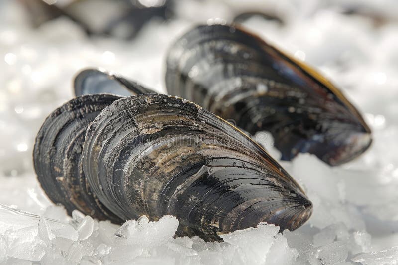 Seafood Mussels on Ice in the Freezer Stock Photo - Image of food, cold ...