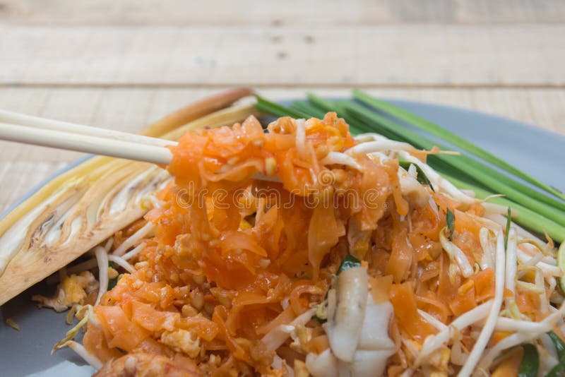 Seafood pad thai on plate stock photo. Image of gourmet - 106447984