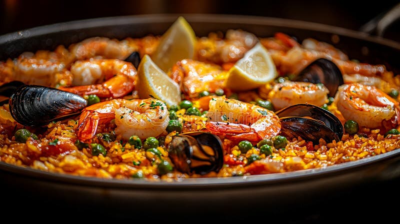 Seafood Paella in Pan, Restaurant Style Stock Photo - Image of closeup ...
