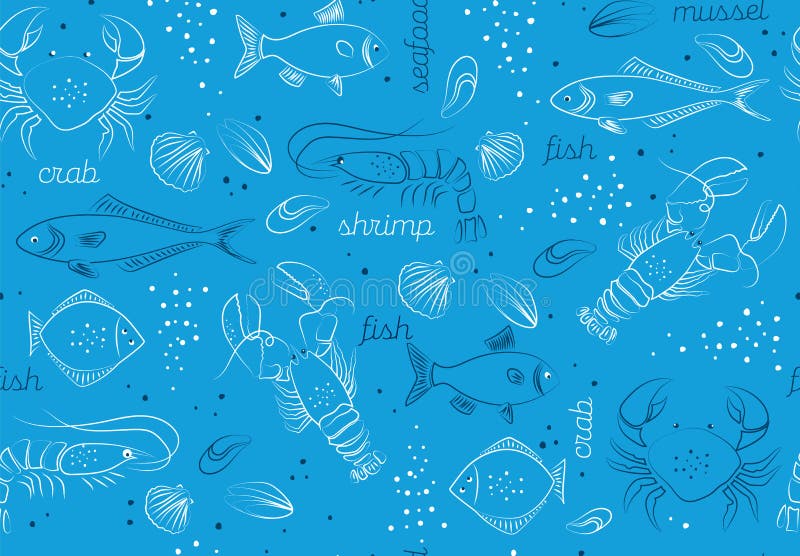 Seafood Pattern Seamless Design Graphic Stock Vector - Illustration of ...