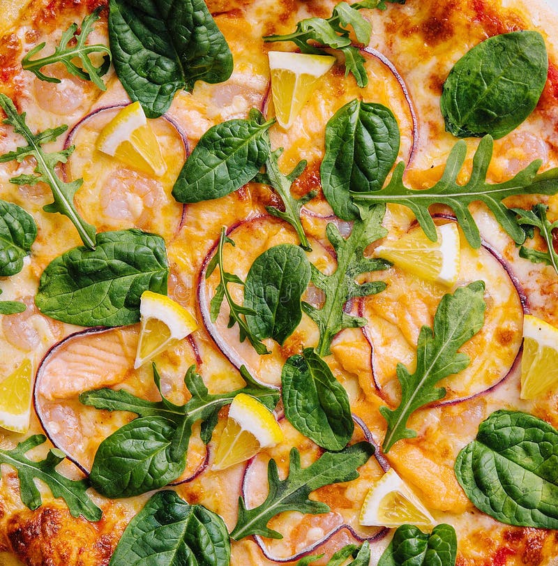 Seafood Pizza. Pizza with Shrimp and Red Fish Stock Photo - Image of ...