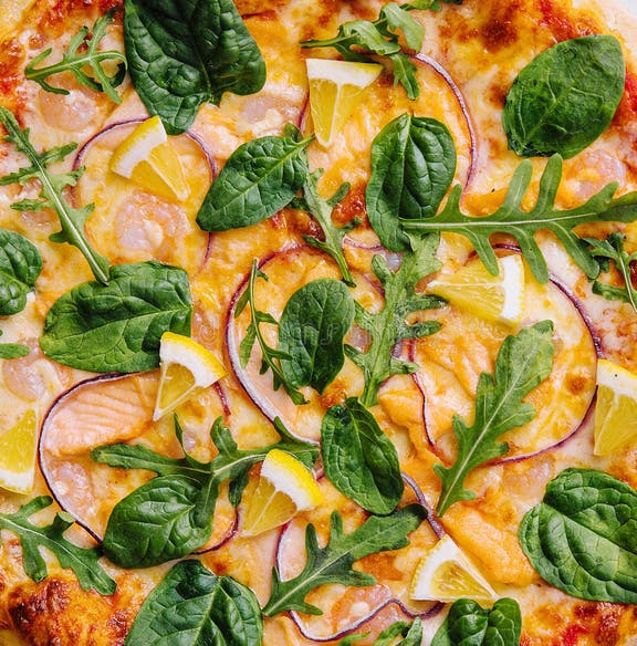 Seafood Pizza. Pizza with Shrimp and Red Fish Stock Photo - Image of ...
