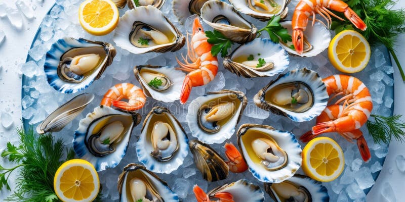 Seafood Platter Featuring a Variety of Fresh Shellfish and Shrimp ...