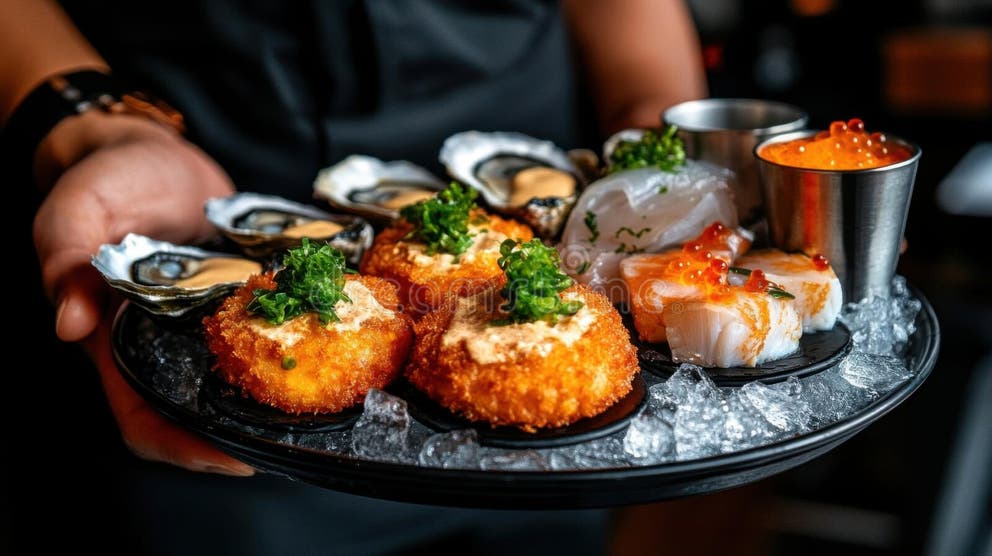 Seafood Platter with Fried Bites Stock Illustration - Illustration of ...