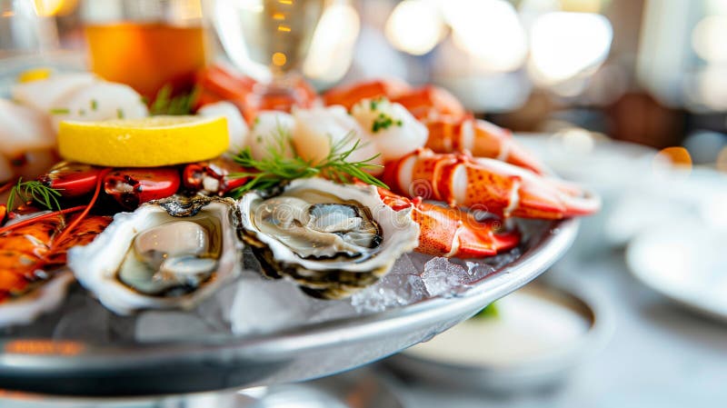 A Seafood Platter with Oysters, Shrimp, and Scallops. Generative AI ...