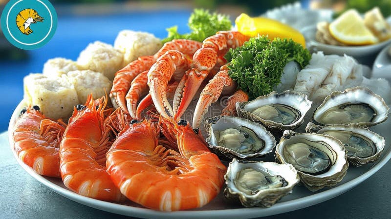 Seafood Platter: Shrimp, Crab, Oysters Stock Illustration - Illustration of meal, shellfish ...