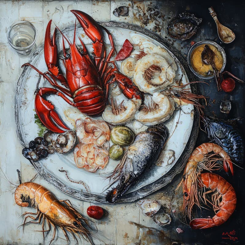 Seafood Platter Still Life Rustic Setting Stock Photos - Free & Royalty ...