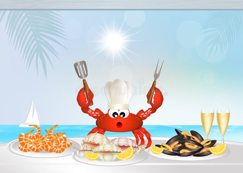 Seafood restaurant stock illustration. Illustration of mussels - 70377316