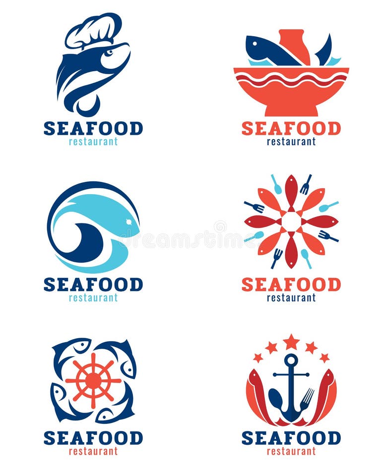 Seafood Restaurant Fish Logo Vector Set Design Stock Illustrations ...