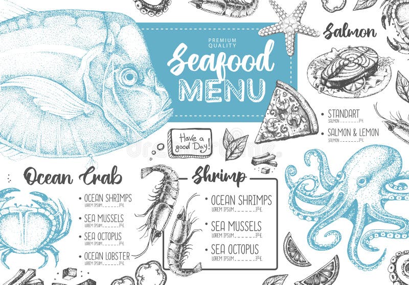 Seafood Restaurant Menu Concept Design. Corporate Identity Stock Vector ...