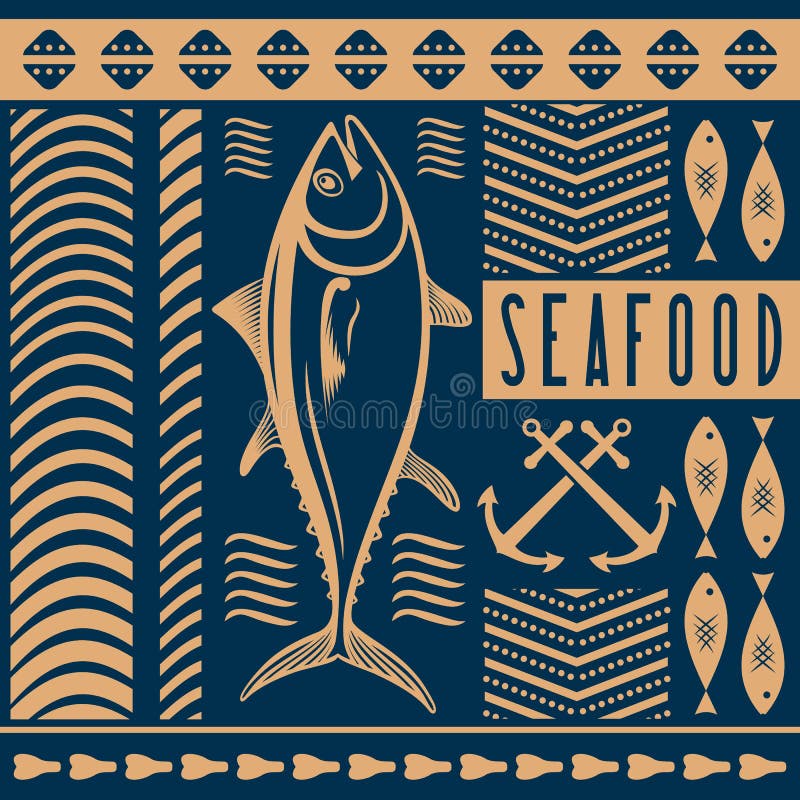 Seafood Poster, Banner or Logo Template with Jumping Salmon Fish ...
