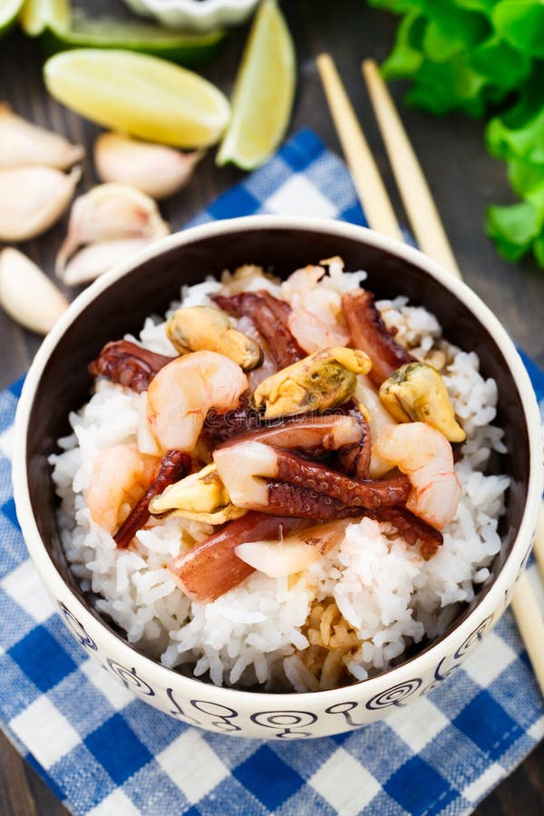 Seafood rice stock photo. Image of cuisine, white, prawn - 37978334