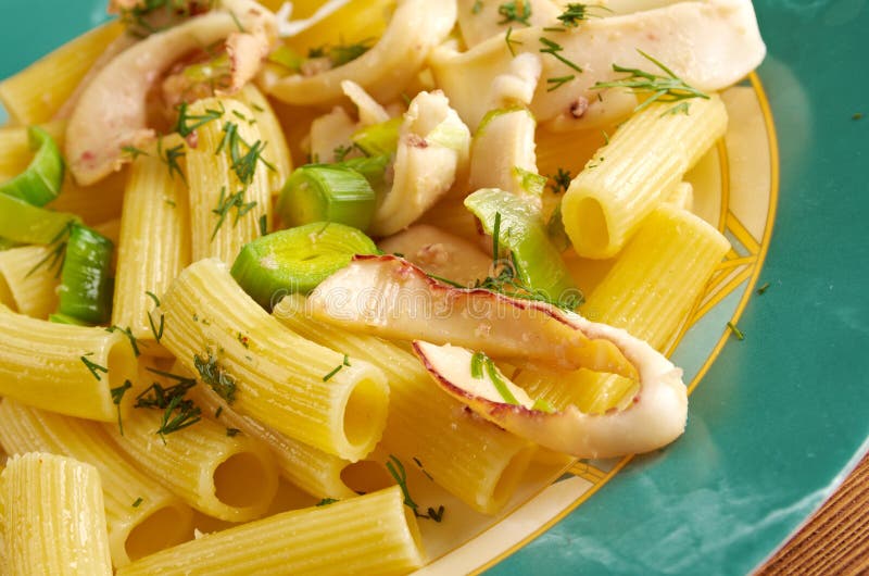 Seafood with Rigatoni Pasta Stock Photo - Image of squids, bolognese ...
