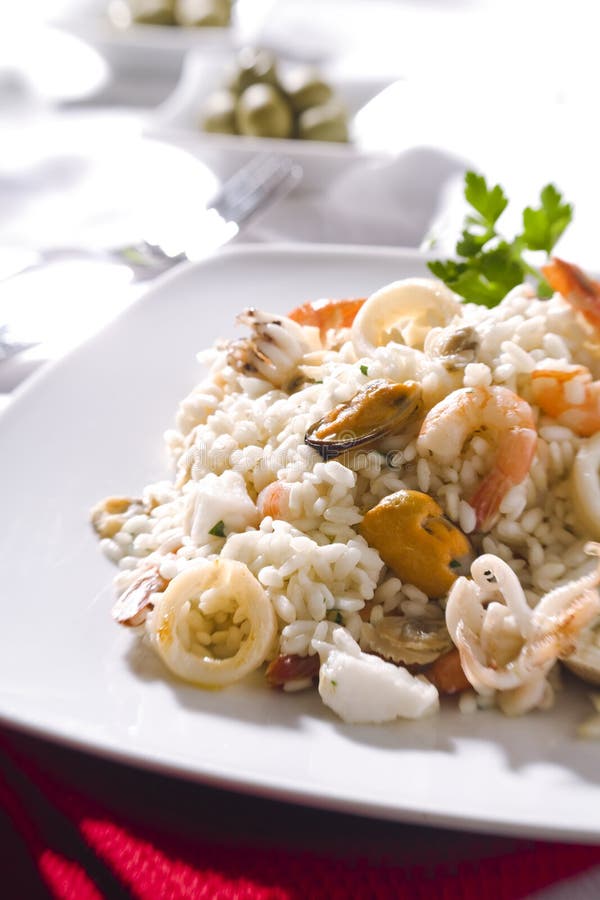 Seafood risotto stock image. Image of prawn, dining, foreground - 14951539