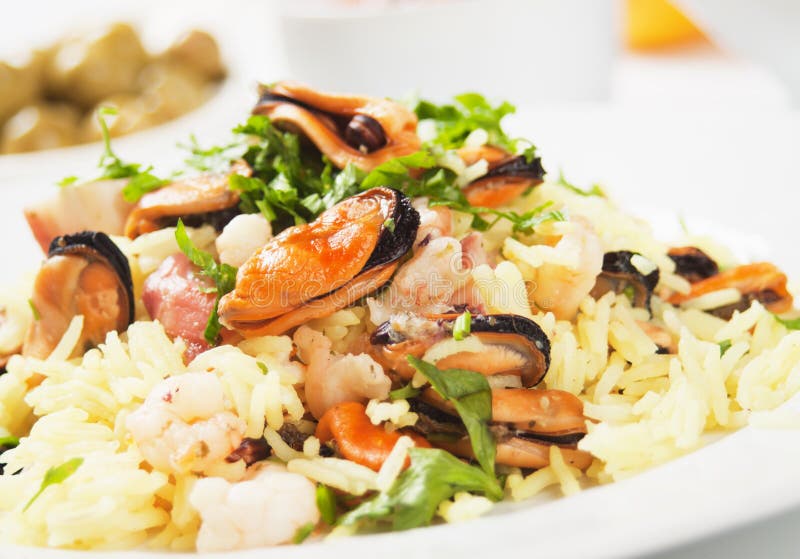Seafood risotto stock photo. Image of shrimp, cold, rice - 21612934