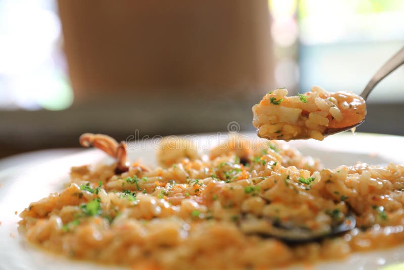 Seafood Risotto , Traditional Italian Rice on Table Stock Image - Image ...