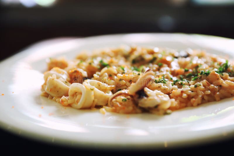 Seafood Risotto , Traditional Italian Rice on Table Stock Image - Image ...