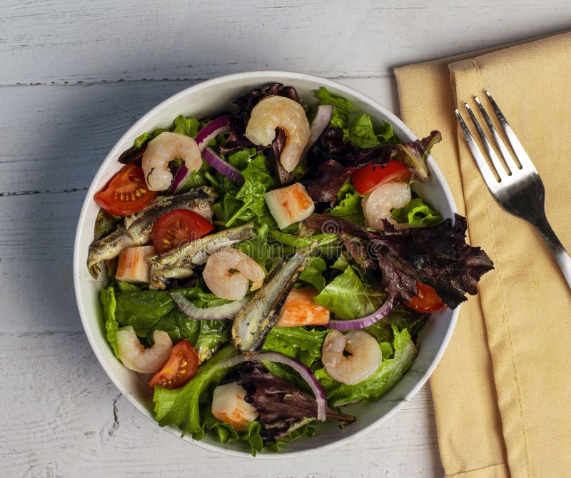 Seafood Salad with Sardines Lobster and Shrimp Stock Photo - Image of ...