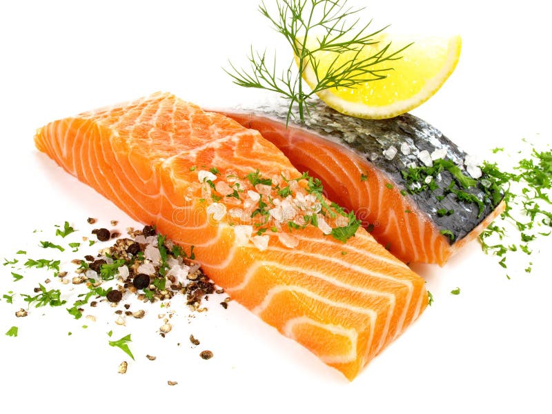 Seafood - Salmon Fish Fillet Isolated on White Background Stock Photo ...