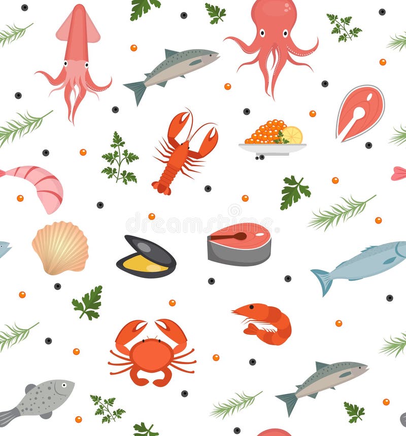 Seafood Seamless Pattern. Fish Food Endless Background, Texture ...