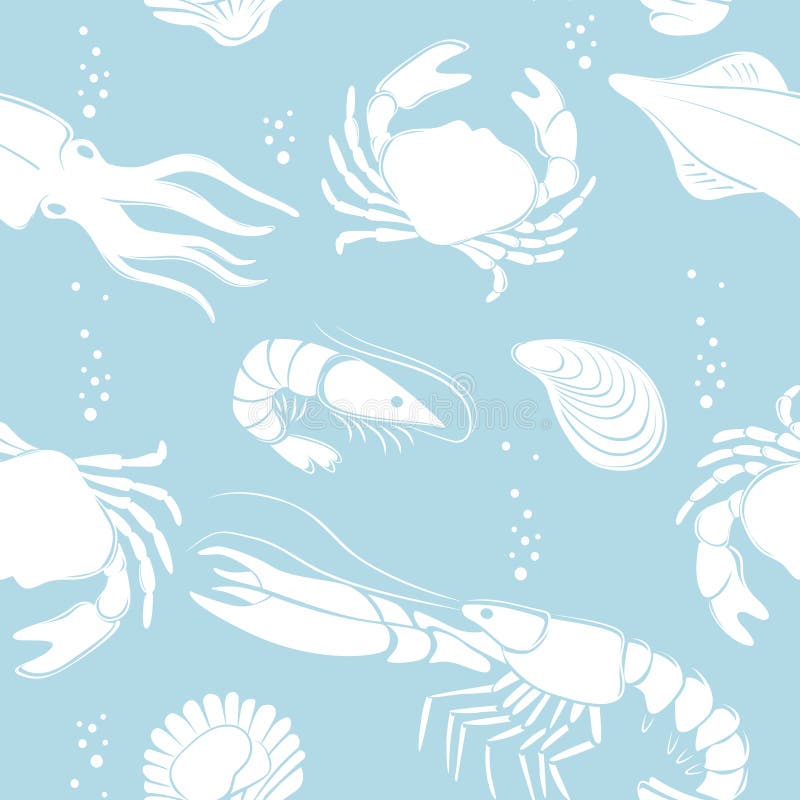 Seafood Seamless Pattern Outline Sketch Drawing Stock Vector ...
