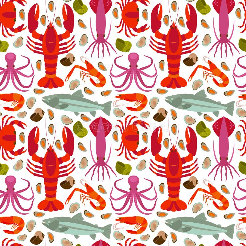 Seafood seamless pattern stock vector. Illustration of lobster - 82915989