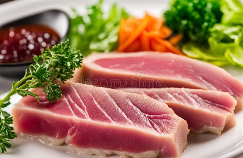 Raw Tuna Slices Prepared and Ready for Cooking, AI Generated Stock ...