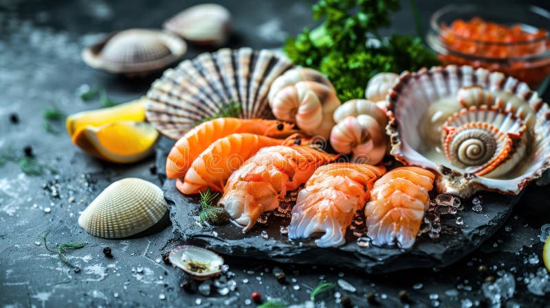 Seafood and Seashells on Display: a Raw and Rustic Scene of Barnacles ...