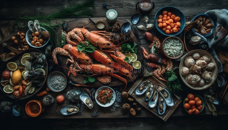 Seafood Selection Flat Lay stock image. Image of mediterranean - 274438565