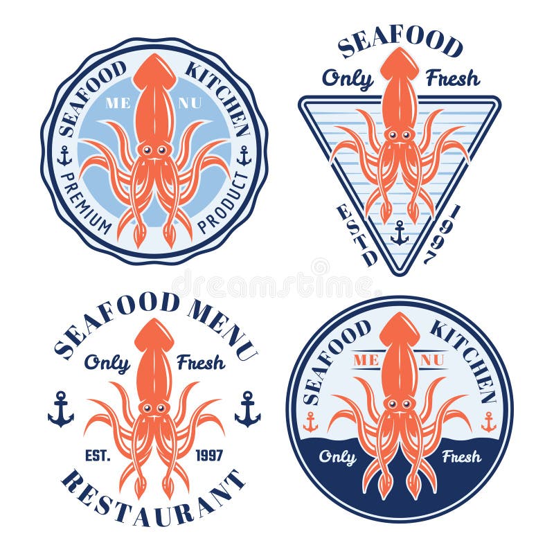 Seafood Restaurant Vector Colored Advertising Poster with Octopus in ...