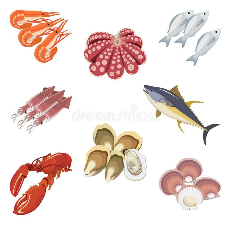 Seafood set in vector stock vector. Illustration of collection - 78205456
