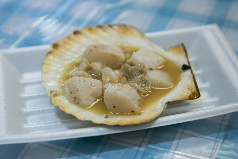 Seafood Shell and Fish Cooked on a Grill at the Osaka Fish Market in ...