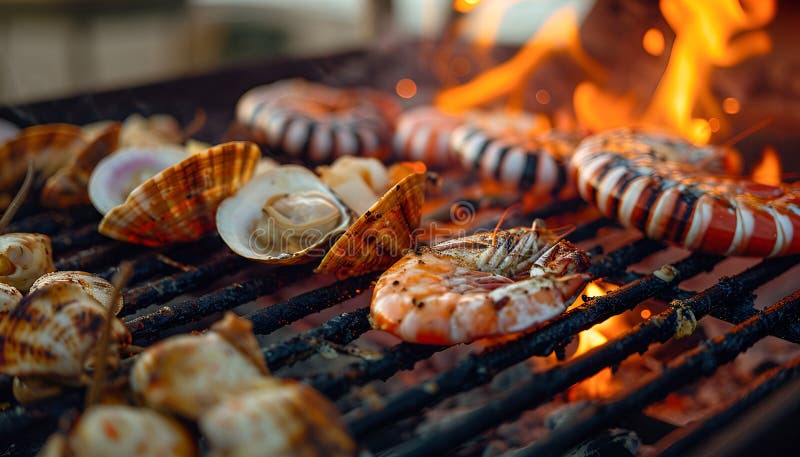 A seafood shellfish BBQ stock photo. Image of black - 358619428