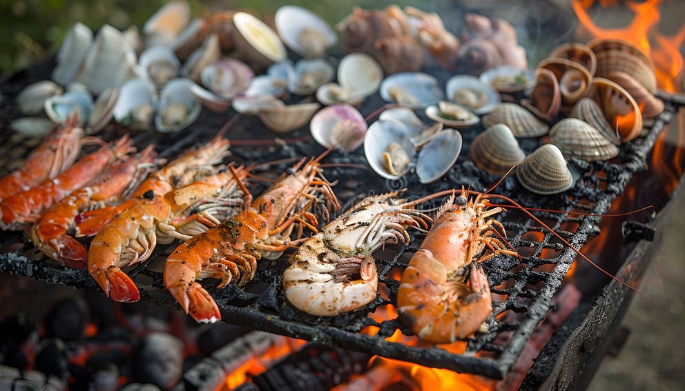 A seafood shellfish BBQ stock image. Image of gourmet - 358646247