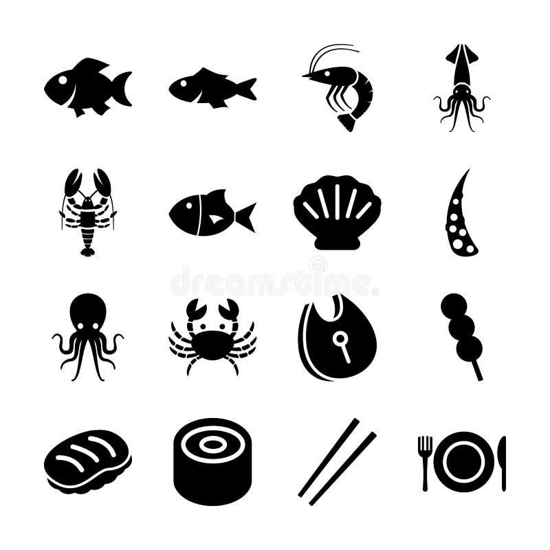 Seafood icons stock vector. Illustration of life, black - 38799837
