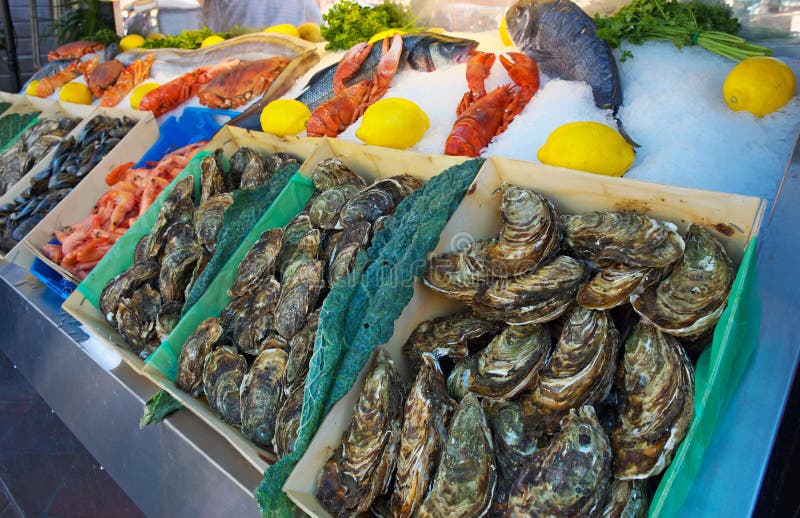 Seafood stall stock photo. Image of shellfish, market - 6621010