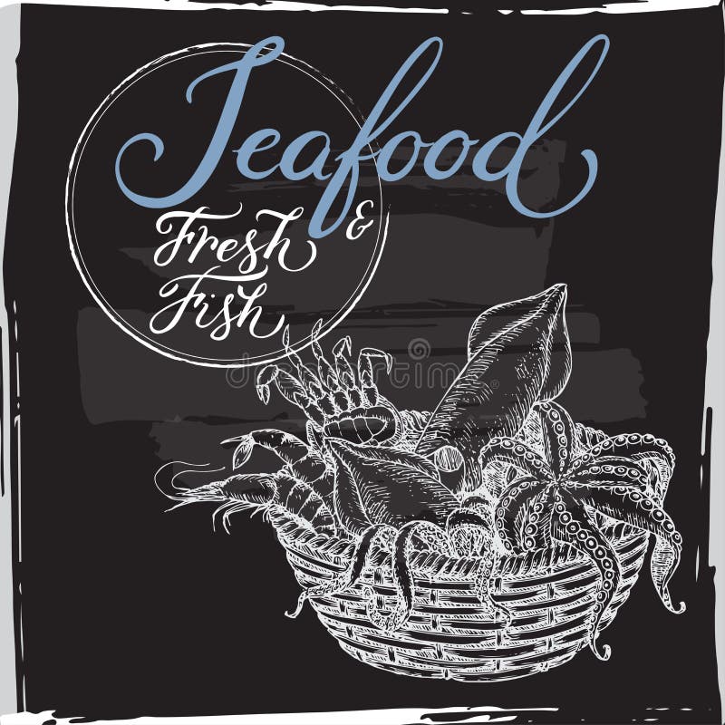 Seafood. Template Design Menu Restaurant, Diner. Hand Drawn Food Stock ...